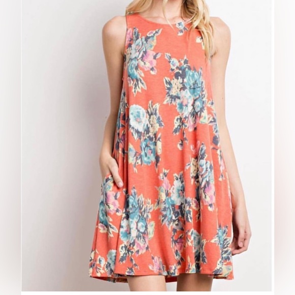 mts | Dresses | Boutique Floral Swing Dress Coral | Poshmark